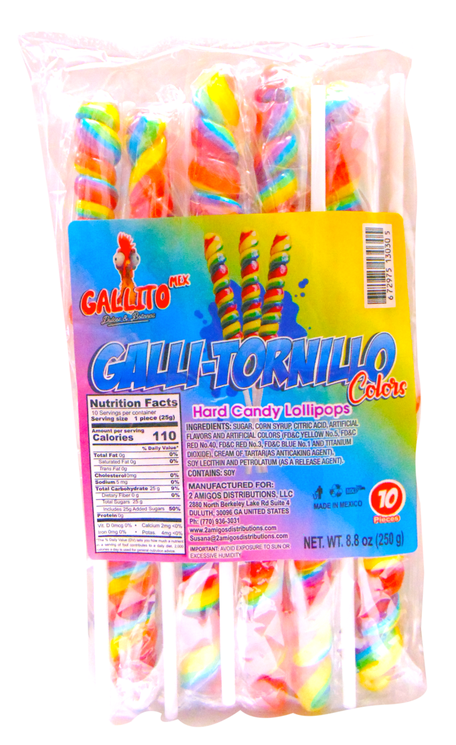 Gallito Paleta Tornillo Color 10pz - 2 Amigos